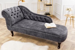 Noble Home Šedá sametová lenoška Chesterfield 170 cm