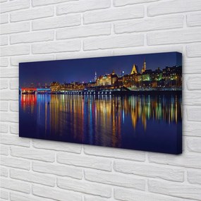 Obrazy na plátně Varšava město noc řeka most 120x60 cm