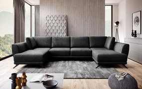 Rozkládací rohová sedačka LARCOME U 362x191cm – rozklad a úložný prostor účko tmavě šedá - Nube 06