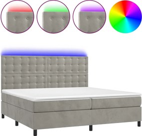 Box spring postel s matrací a LED světle šedá 200x200 cm samet 3136383