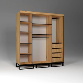 ARK Šatní skříň OSKAR, Dub Votan/Černá 200 cm