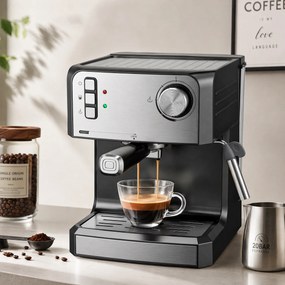 HOMCOM Espresso stroj, 20-bar kávovar s tryskou na našlehání mléka, 1,6 l nádrž na vodu, černý