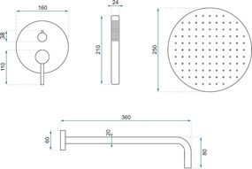 Rea Lungo - Podomítkový sprchový set, zlatá, REA-P4110