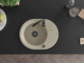 Mexen Kevin, granitový dřez 586x458x190 mm, 1-komorový, béžová s černým sifonem, 6517581005-69-B