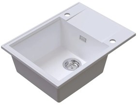 Sink Quality Sink55, kuchyňský granitový dřez 620x460x215 mm + chromový sifon, bílá, SKQ-SINK.W.1KKO.X