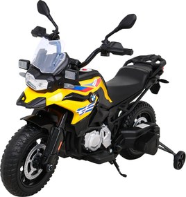 Ramiz Dětská motorka na baterie BMW F850 GS žlutá + pomocná kolečka + audio LED + pomalý start + EVA