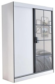 Šatní skříň OSLO 2 | se zrcadlem | 150 cm | bílá/černá