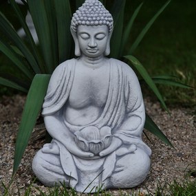 Velký Buddha s květem Betonová Figura, malý květináč, zahradní dekorace 12 kg
