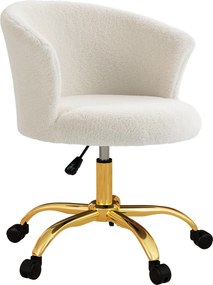 Ergonomická kancelářská židle Vinsetto Teddy Fleece, kosmetická židle, otočná židle s nastavitelnou výškou, polstrované sedadlo a zlatý ocelový rám, p
