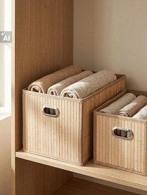 Sinsay - Sada úložných boxů s bambusovou přední částí 2 pack - béžová