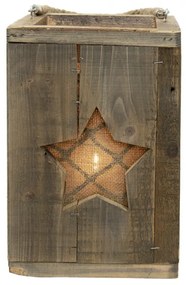 Dřevěná retro lucerna s hvězdou Star – 19x19x28 cm