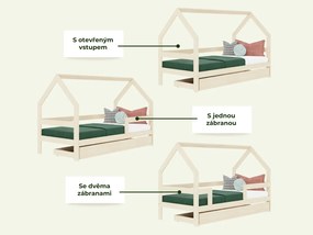 Benlemi Dětská dřevěná postel domeček SAFE 3v1 se zábranou a úložným šuplíkem Zvolte barvu: Béžová, Zvolte rozměr: 90x190 cm, Zvolte zábranu: Se dvěma zábranami