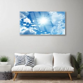 Obraz na skle Slunce Mraky Nebe Modř 125x50 cm