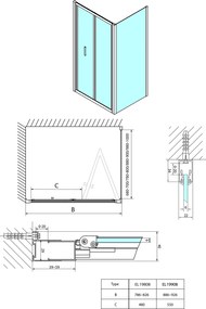 Polysan EASY BLACK sprchové dveře skládací 80 x 190 cm čiré sklo EL1980B