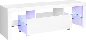 VASAGLE TV stolek bílý barevné LED podsvícení 140 x 45 x 35 cm