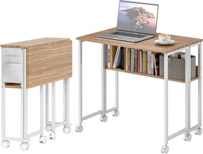 Skládací stůl HOMCOM s kolečky a policí - Kompaktní stůl s úložným prostorem pro notebook do malých prostor - 80x50x75 cm - Přírodní | Aosom