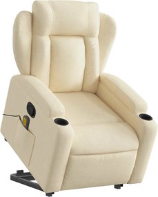 Zvedací masážní polohovací křeslo krémové textil 3204503