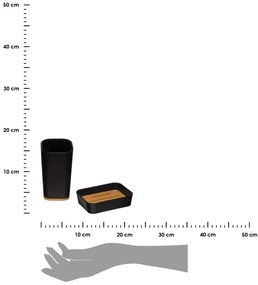Sada koupelnových doplňků Natureo Black, černá/s dřevěnými prvky