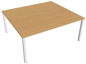 Dvojstůl pracovní rovný 180×160 cm - Hobis Uni USD 1800 Dekor stolové desky: buk, Barva nohou: bílá