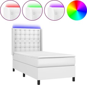 Box spring postel s matrací a LED bílá 90x200 cm umělá kůže 3139362