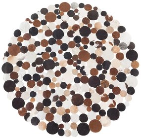Hnědý kožený patchwork koberec ⌀ 140 cm SORGUN Beliani