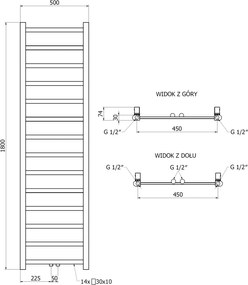 Mexen Bolt, topné těleso 1800 x 500 mm, 460 W, spodní a středové, černá, W126-1800-500-00-70