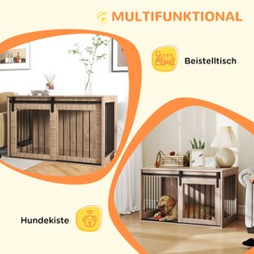 Box pro psy Klec pro psy, uzamykatelná, dřevěný vzhled, rustikální design, 98 cm x 58 cm x 61 cm, ořech + černá barva