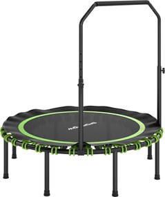 Fitness trampolína s nastavitelným zábradlím, sportovní trampolína pro vnitřní i venkovní použití, ocel, plast, zelená barva