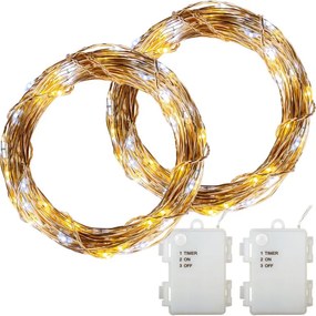 VOLTRONIC 2x 100 LED světelný řetěz, drát, teplá/studená bí