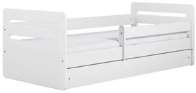 Benlemi Bílá postel pro děti TOMI s bočnicí Zvolte rozměr: 80x180 cm, Zvolte matraci: Bez matrace, Zvolte šuplík: Se šuplíkem
