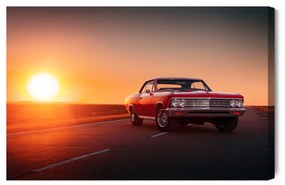 Obraz Retro Auto A Západ Slunce Nedostatek Nedostatek Přírodní plátno 70x50