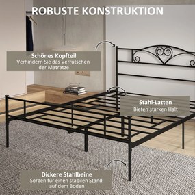 HOMCOM ocelový rám dvojité postele 160x200cm s integrovanými laťkami, čelem a nohama, úložným prostorem pod postelí, černý