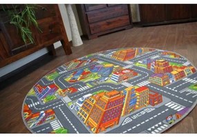 Kulatý dětský koberec ULIČKY BIG CITY šedý Rozměr: průměr 133 cm