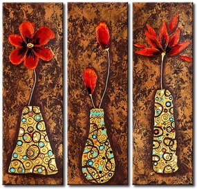 Obraz Letní příroda (3dílný) - abstrakce s motivem květů a rostlin
