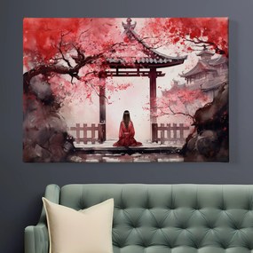 Obraz na plátně - Meditace, žena v bráně Torii FeelHappy.cz Velikost obrazu: 120 x 80 cm