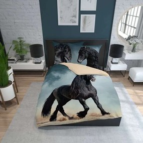 DETEXPOL Francouzské povlečení Black Horse Bavlna, 220/200, 70/80 cm