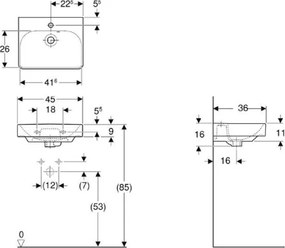 Geberit 500.222.01.1 - Závěsné umyvadlo Smyle Square 45x36 cm keramika/bílá