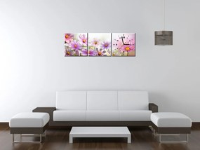 Gario Obraz s hodinami Jemné květy - 3 dílný Rozměry: 90 x 30 cm