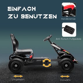 HOMCOM GoKart, šlapací auto, šlapací auto s ruční brzdou, dětské vozidlo s nastavitelným sedadlem, šlapací, kettcar pro 5-12 let, černá | Aosom