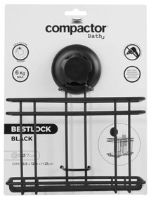 Malá polička do koupelny Compactor Bestlock Black s přísavkou -bez vrtání, nosnost až 6 kg