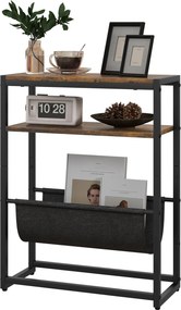 HOMCOM Koncový stolík s policí a stojanem na časopisy - Průmyslový design - 43D x 18Š x 56V cm Tmavě hnědý