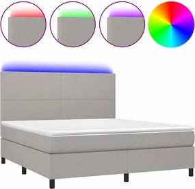Box spring postel s matrací a LED světle šedá 160x200 cm textil 3134725
