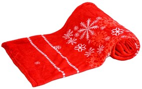 Červená vánoční mikroplyšová deka VLOČKA, 180x200 cm