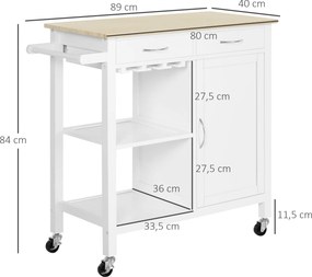 HOMCOM Kuchyňský Vozík Multipurpose Služební Vozík S Regály A Kolečky Do Koupelny A Ložnice Se Šuplíkem A Skříňkou 89x40x84cm
