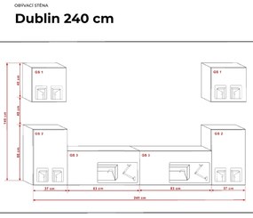 Ral Obývací stěna DUBLIN, 240 cm - Bílý lesk