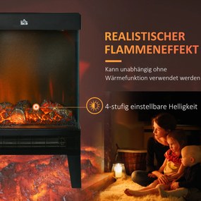 HOMCOM Elektrický krb, 2000 W, volně stojící krb s topením, LED 3D plamenový efekt, 4 úrovně jasu, elektrický krb s termostatem, ochrana proti přehřá…