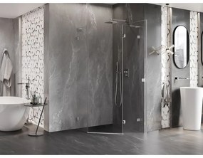 Mexen Lunar, L pravý výklopný pětiúhelníkový sprchový kout 80 x 80 cm, 8mm čiré sklo, chromový profil, 831L-080P-080L-01-00-P