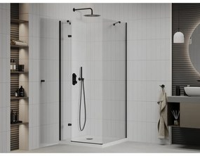 Mexen Roma sprchový kout s otočnými dveřmi 80 x 80 cm, Průhledné, Černá + sprchová vanička Flat, Bílá - 854-080-080-70-00-4010B