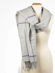 Pashmina / wrap z jemné Merino vlny Silver White Indigo Check 200x76 cm - John Hanly
