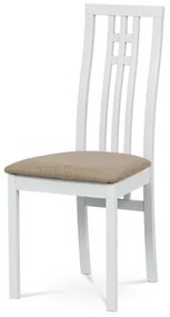 Autronic Dřevěná jídelní židle Jídelní židle, masiv buk, barva bílá, látkový béžový potah (BC-2482 WT)
